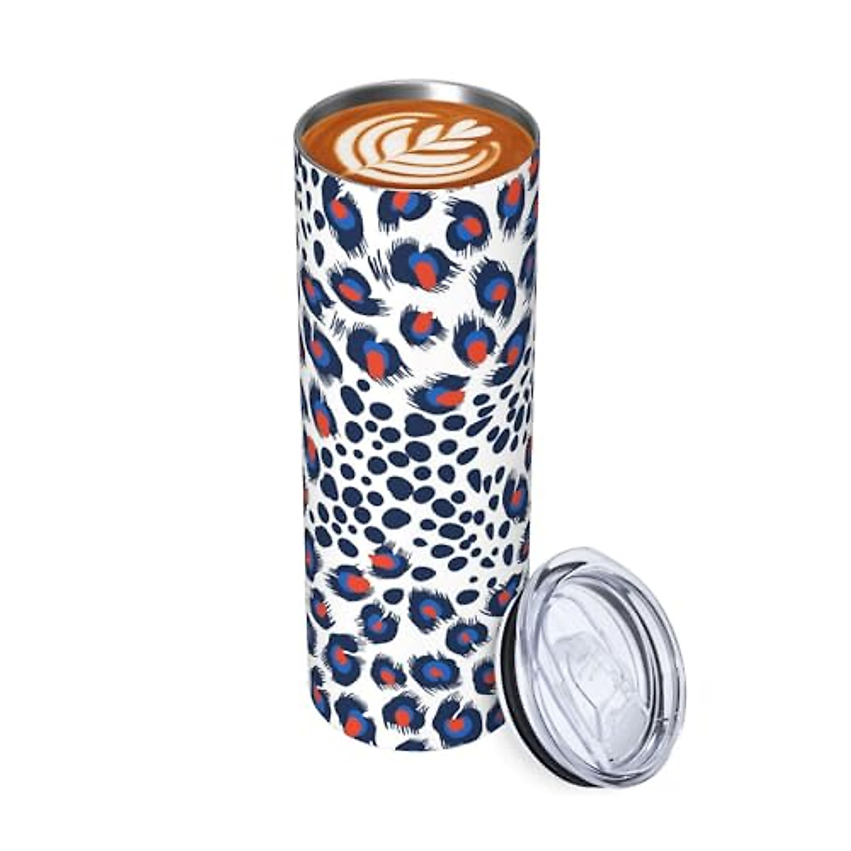 AFHYZY 20 oz Skinny Tumbler Reusable Coffee Travel Mug with Lids and Straws, Insulated Coffee Cups 20oz Stainless Steel Water Bottles Leak Proof for Women, Office, Sports - Leopard