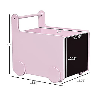 Qaba Kids' Storage Cabinet, Organizer for Books, Crafts, Rollable Toy Chest Safely Transport Bookshelf with Included Wheels, Clean Play Room, Pink