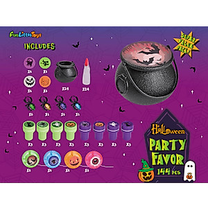 FUN LITTLE TOYS 24 Pack Prefilled Mini Plastic Witch Cauldron, Trick or Treat Toys in Bulk Small Halloween Buckets Pinata Prizes Gifts for Kids