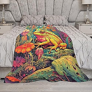 Ganiokar Frog Blanket Gifts, Mushrooms Retro Frog Throw Blanket for Women Man, Cozy Lightweight Fleece Plush for Sofa Bed Room Decor-C3-30x40