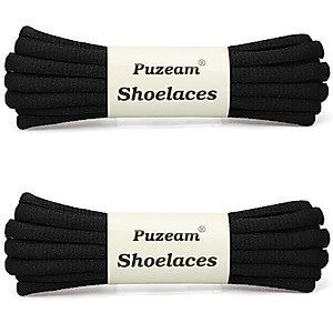 Puzeam 2 Pairs Oval Athletic Shoelaces 30 Colors 1/4" Half Round Shoe Laces for Sneakers - Black 60