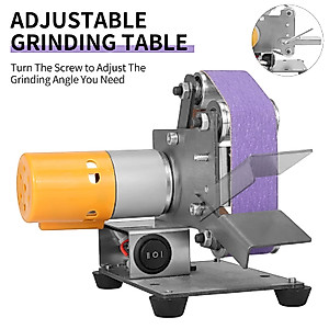 NunDunco Mini Belt Sander - Electric Bench Grinder Sanding Machine, 7 Adjustable Table Top Grinder Polisher for DIY Woodworking, Metal Grinding, Knife Making, jewelry Making