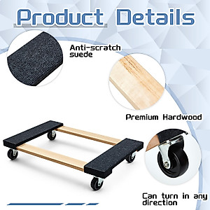 Kigley 2 Pcs Furniture Moving Dolly 2000LBS 18 x 30 Inch Furniture Dolly 4 Wheels Wood Dolly Furniture Movers with Wheels Appliance Dolly for Moving Supplies