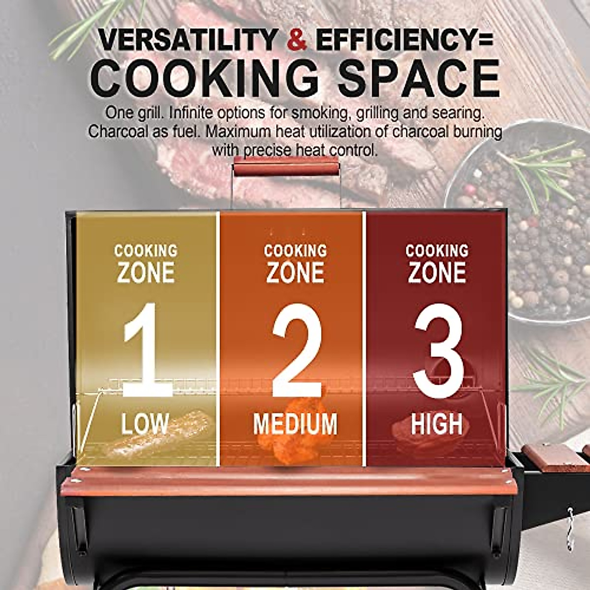 Royal Gourmet CC1830V 30 Barrel Charcoal Grill with Wood-Painted Side Front Table, 627 Square Inches Cooking Space, for Outdoor Backyard, Patio and Parties, Black