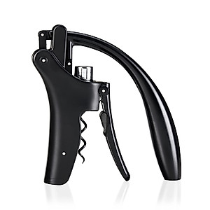 True Lever Corkscrew Vertical Wine Opener, Two-Motion Ergonomic Handle, Non-Stick Worm Black (10186)