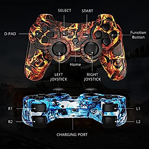 Kujian Controller for PS3 2 Pack Wireless Controller for Playstaion 3, Double Shock Remote for PS3, 6-Axis Motion Sensor, Bluetooth Gaming Controller with 2 USB Charging Cords