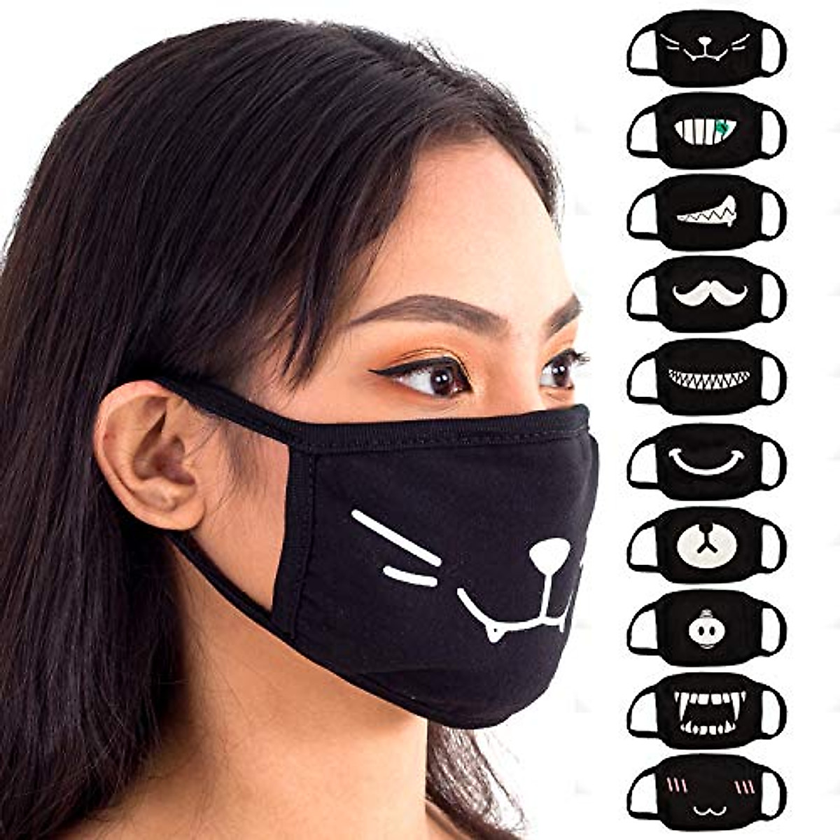 SoJourner Bags Black Face Mouth Mask - Cotton Face Covering (10 Pack) - Face Mask Resuable, Washable, Breathable, Adjustable - Adult and Child Size | Rave EDM Halloween Masks