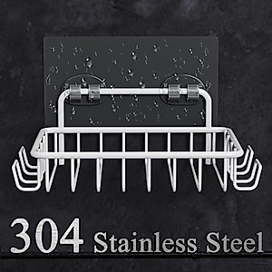 Nieifi Bar Soap Holder for Shower Wall with 4 Hooks, Stainless Steel Adhesive Soap Dish for Bathroom, White