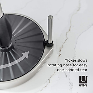 Umbra Spin Click N Tear Paper Towel Holder Stand for Countertop - One-Handed Tear, Nickel/Black