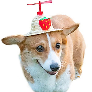 La La Pet® Adjustable Cute Mini Pet Sombrero Dog Straw Hat Cat Woven Hat Puppy Sun Bucket Cap for Small Dogs Puppy Cats Supplies (Strawberry,L)