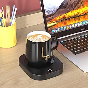 Coffee Warmer with Mug, Hooshion Automatic Shut-Off Desk Coffee Warmer, 2 Temperature Modes Coffee Cup Warmer for Heating Coffee, Drinks, Milk, Tea and Hot Chocolate