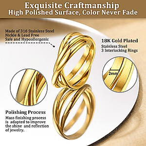 Bestyle Interlocking Rolling Gold Band Rings for Women, Trendy High Polished 18K Gold Plated Stainless Steel Dome Cross Rings, Yellow Gold Rolling Fidget Rings for Anxiety Release, Size 8