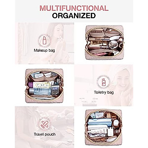 BAGSMART Small Makeup Bag, Travel Cosmetic Bag Make Up Pouch Small Travel Essentials for Women Dorm Room Essentials Pouch,Water-resistant Toiletry Bag,Makeup Organizer Bag,Pink