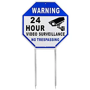 Kichwit Video Surveillance Sign No Trespassing Reflective Metal Sign, Aluminum Yard Sign with Stakes, 11.8" x 11.8"