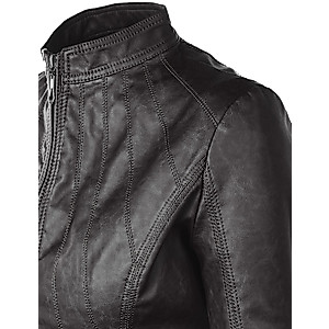 Made By Johnny MBJ WJC877 Womens Panelled Faux Leather Moto Jacket S Black