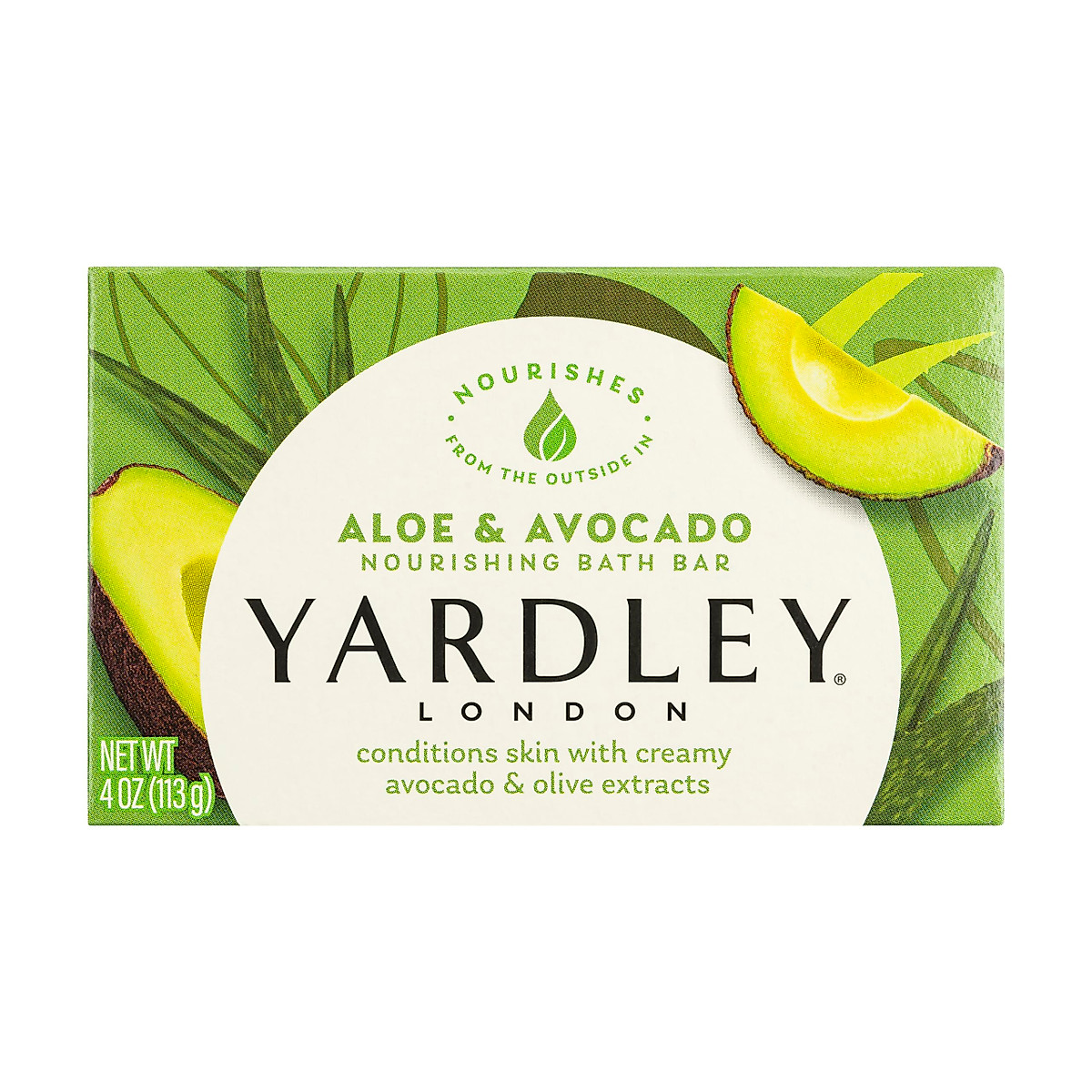 Yardley London Nourishing Bath Soap Bar Aloe & Avocado, Conditions Skin with Creamy Avocado & Olive Extracts, 4.0 oz Bath Bar, 1 Soap Bar