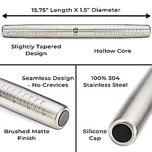 French Rolling Pin for Baking by Ultra Cuisine – Tapered Stainless Steel Design, Adjustable Weight, Professional or Home Use with Pizza, Cookie, Pastry Dough, Fondant & Pie Crust –Dishwasher-Safe