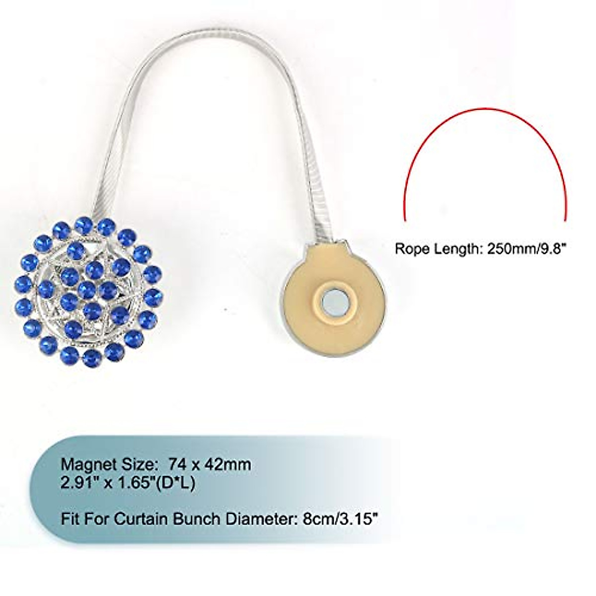 uxcell 2 Pack Magnetic Curtain Tiebacks 15 Inch Curtain Holdbacks Window Tassels Tie Backs Clips Decorative Rope Curtain Holdback Holder, Blue
