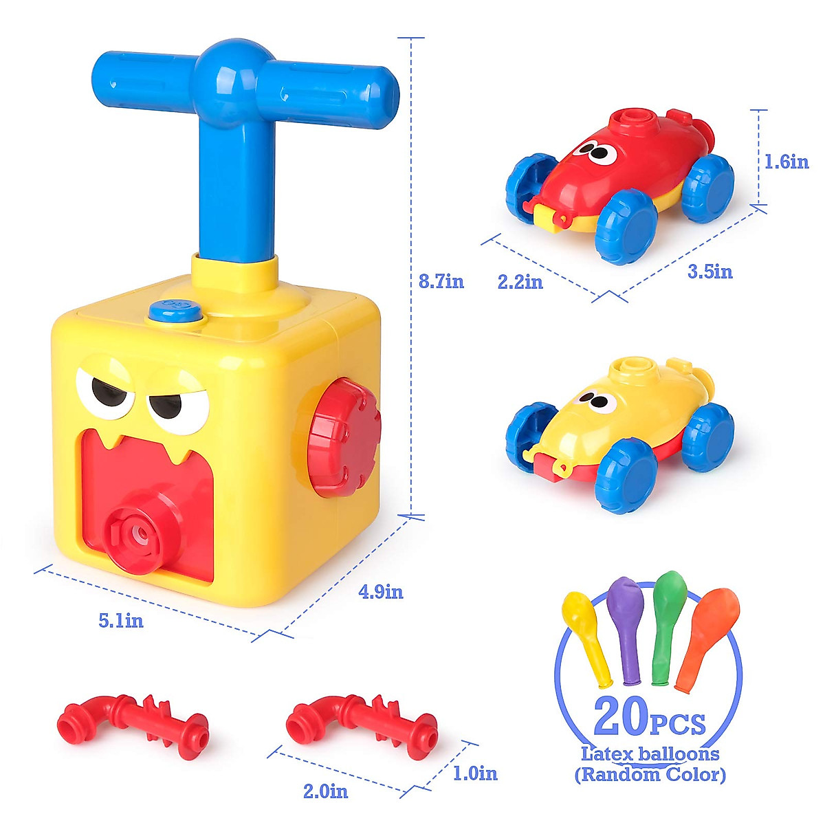 Vanmor Power Balloon Car Toy for Kids, Children Inertial Balloon Powered Car Science Intelligence Education Toy, DIY Inflatable STEM Balloon Pump Cars Racer Kit Gift for Boys Girls