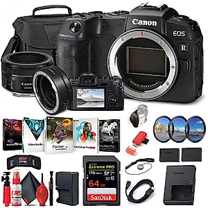 Canon EOS RP Mirrorless Digital Camera (Body Only) (3380C002), Canon EF 50mm Lens, Mount Adapter EF-EOS R, 64GB Memory Card, Case, Filter Kit, Corel Photo Software, LPE17 Battery + More (Renewed)
