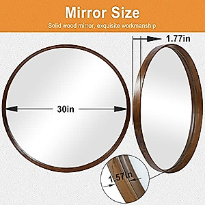 MAGFLERUM Round Wood Mirror 30 Inch, Wall-Mounted Circle Mirrors, Suitable for Entrance, Bedroom, Living Room, Hallway, Bathroom, Vanity (Brown)