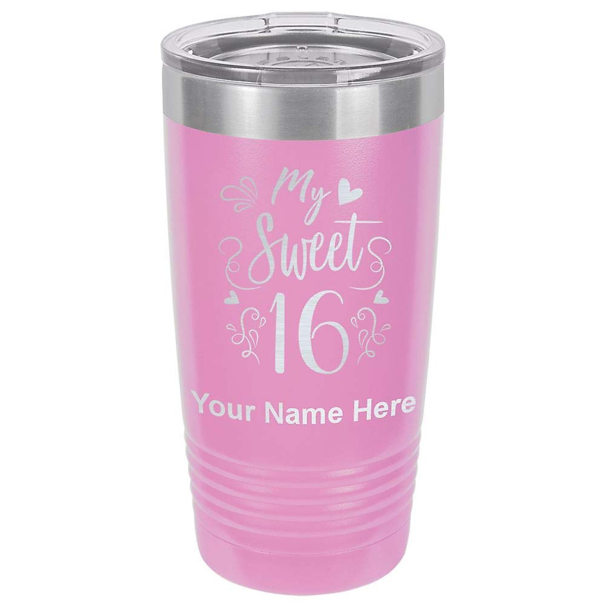 LaserGram 20oz Vacuum Insulated Tumbler Mug, My Sweet 16, Personalized Engraving Included (Light Purple)