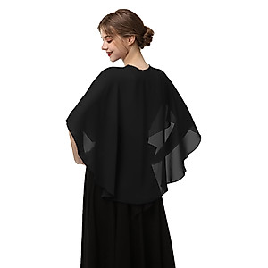 Womens Chiffon Shawls and Wraps, Wedding Party Shawl Scarf for Evening Dresses (Black)