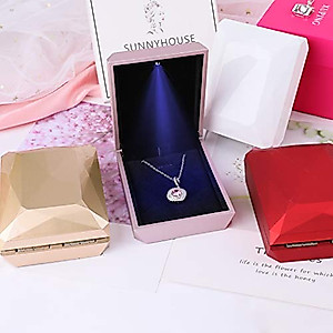 iSuperb LED Pendant Necklace Box Bracelet Box Couple Jewelry Gift Boxes Case Small Jewelry Display for Proposal Engagement Wedding Valentine's Day (Pink)
