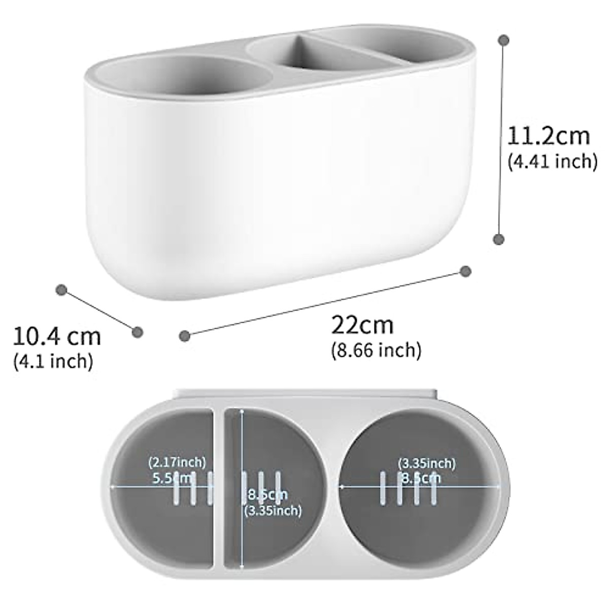 TOPHOME Hair Dryer Holder Wall Mounted Bathroom Hair Tool Organizer Blow Dryer Holder Storage Basket for Blow Dryer, Hair Straighteners, Brushes, 3 Sections(Gray&White)