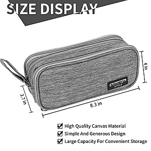 Toypocket Capacity Pencil Case Storage Bag Pen Pocket Zipper Canvas Storage Bag Learning Office Stationery Pencil Box（Grey）
