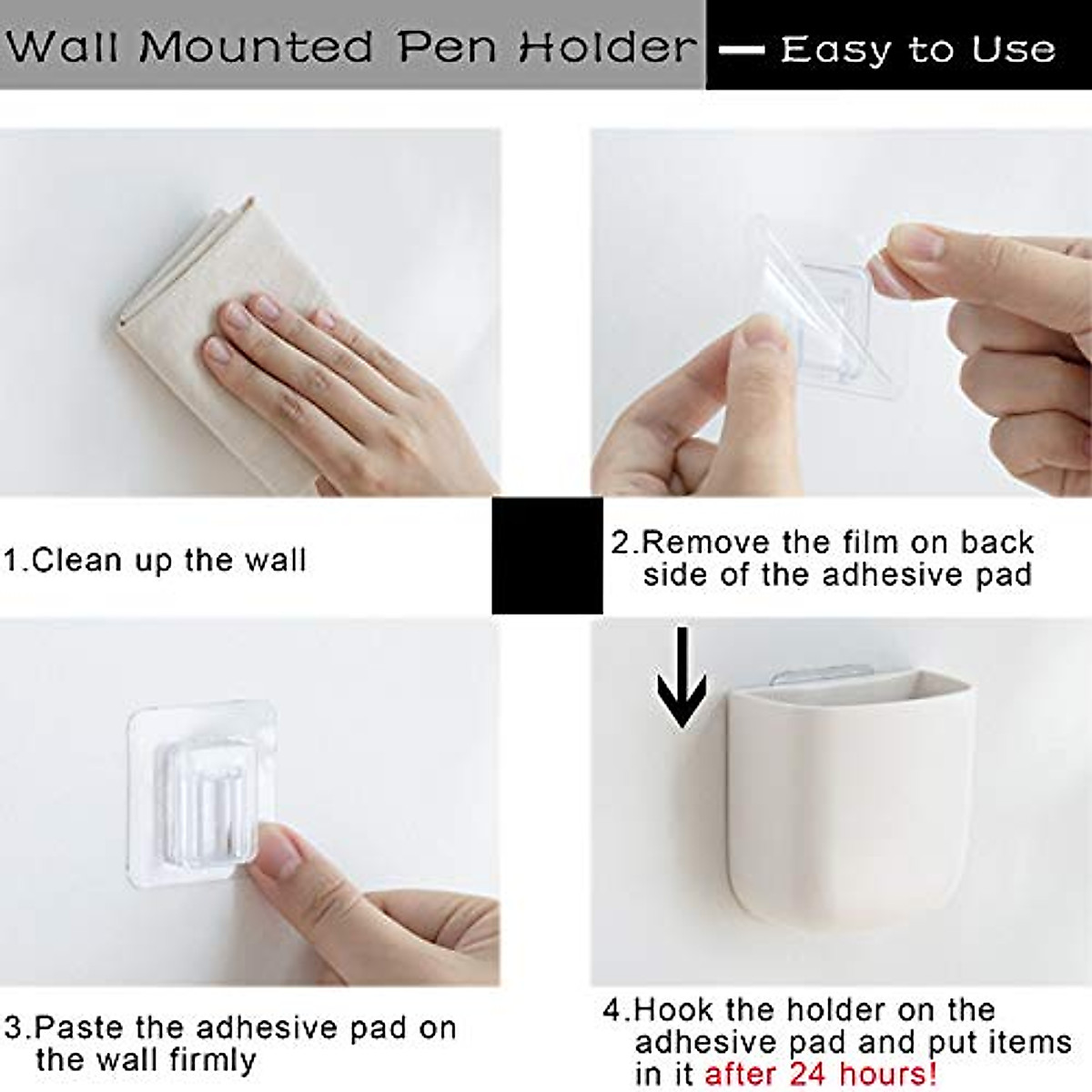 JDGOOMA Pencil Holder - Self-Adhesive Wall Mount Pen Cup,Marker Pot,Writing Utensil Storage Organizer for Fridge,Locker,Whiteboard,home and office - White - 2Pcs/Set