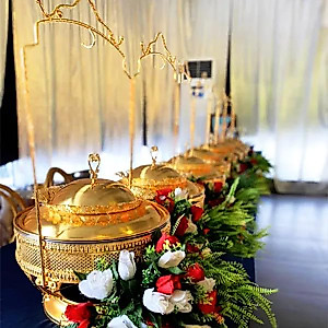 HONHPD Chafing Dish 8L for Hotel Decorative Fancy Luxury Gold Chafing Dish Buffet Set with Hanging Hinged Lid,Buffet Warmers Sets for Parties, Events, Wedding, Camping, Dinner（Golden