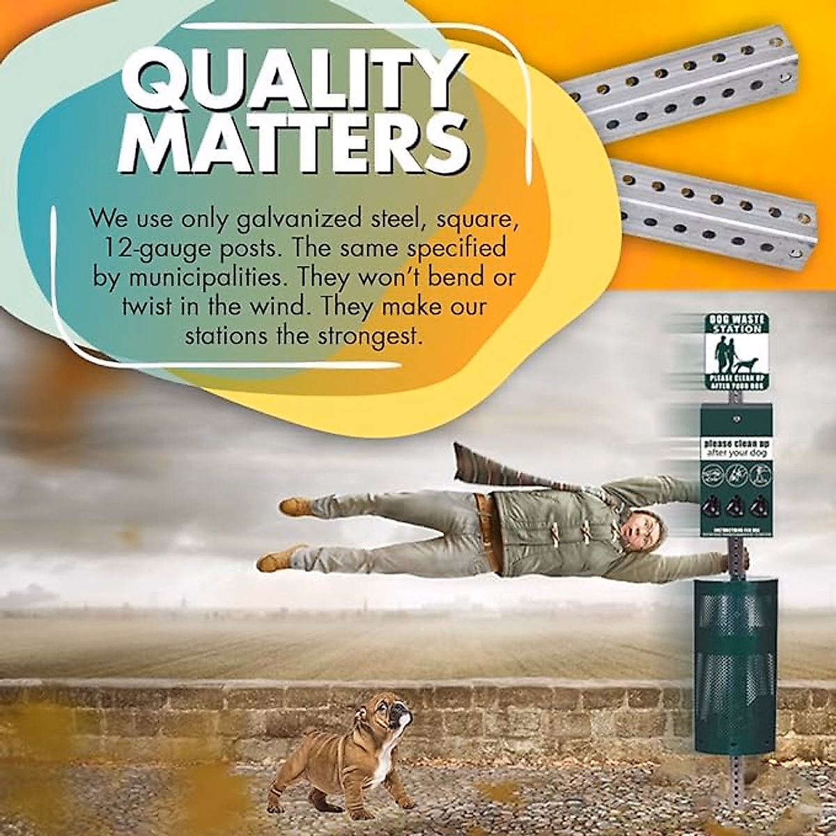 5' Tall Rust Proof Aluminum Low Profile Dog Waste Station for Roll Bags (most popular bags) with 400 waste bags & 25 can liners (Matte Black)