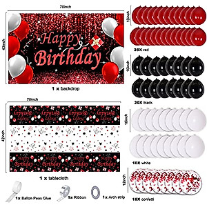 Red and Black Party Decorations, Happy Birthday Decorations for Men Women with Photography Backdrop & Tablecloth Balloons Arch Kit Banner Birthday Party Supplies Beer Bday Decor with Table Cover