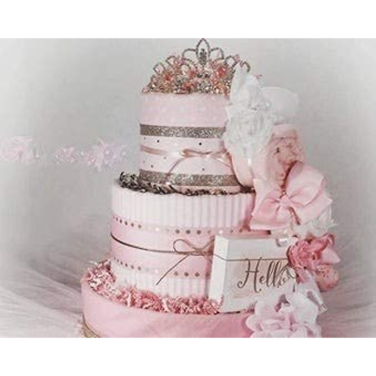 Pink and Gold Baby Blanket Diaper Cake Tiara Tutu Hair Bows Baby Girl Baby Shower Newborn Baby Onesie Gift