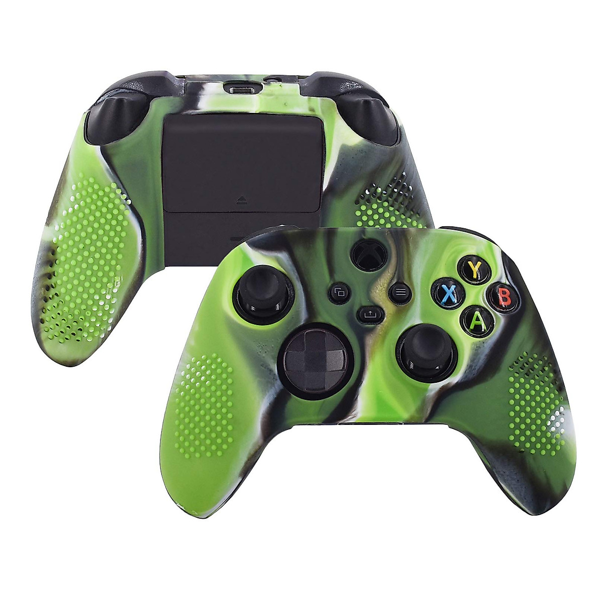 Grips for Xbox Series X Controller, Pandaren Studded Anti-Slip Silicone Cover for Xbox Series X/S Controller Skin Hand Grip with 8pcs FPS Pro Thumb Sticks Cap Protector(Camougreen)