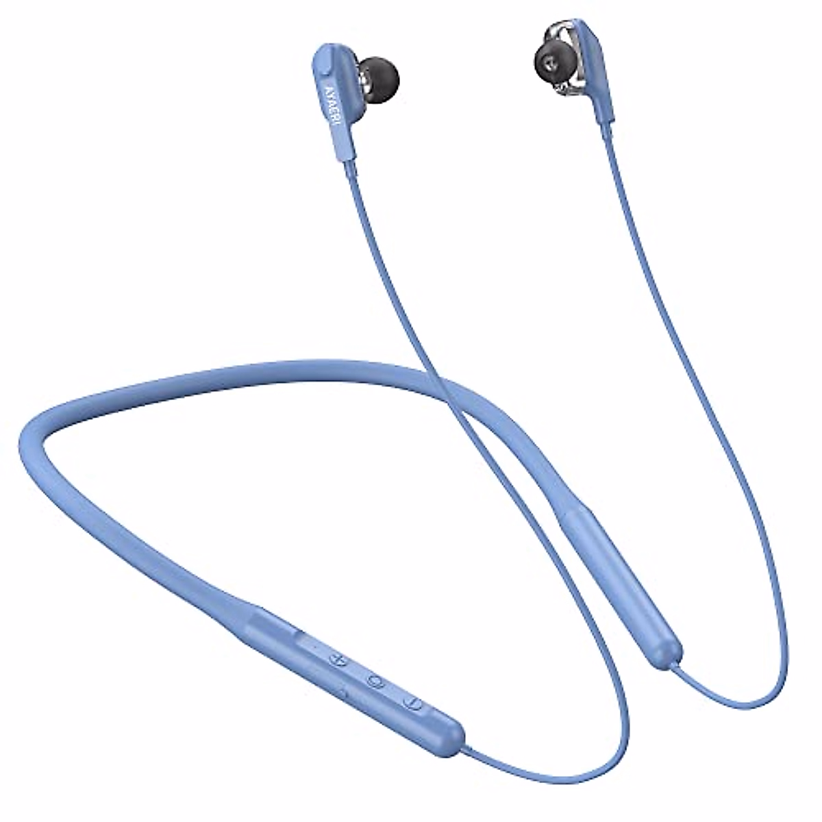 Ayaeri Bluetooth 5.0 Neckband Headphones Wireless Earbuds with Microphone Comfortable Ergonomic Design Auto Pairing 12H Playtime Sound with Stereo Bass for iPhone & Android (Blue)