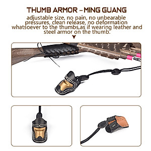 Elong Soft Leather & Brass Thumb Armor Ming Guang Archery Thumb Ring for Traditional Reurve Bow Finger Guard Protector Shooting Glove