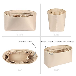 Purse Organizer Insert For Handbags, Silk Purse Organizer with Zipper, Silky Smooth, Bag Organizer For Speedy Neverfull Tote,onthego,Artsy, 6 Sizes(Slender Medium, Silky Beige)