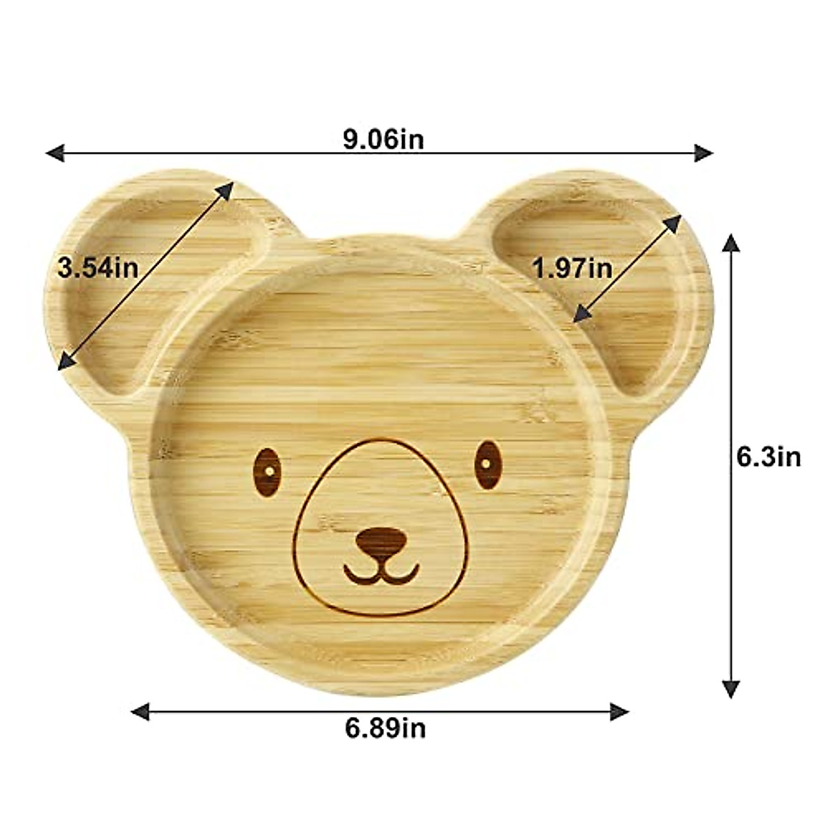 PandaEar Bamboo Wooden Baby Plates with Suction- Divided Unbreakable- Non-Slip (Panda Shape)