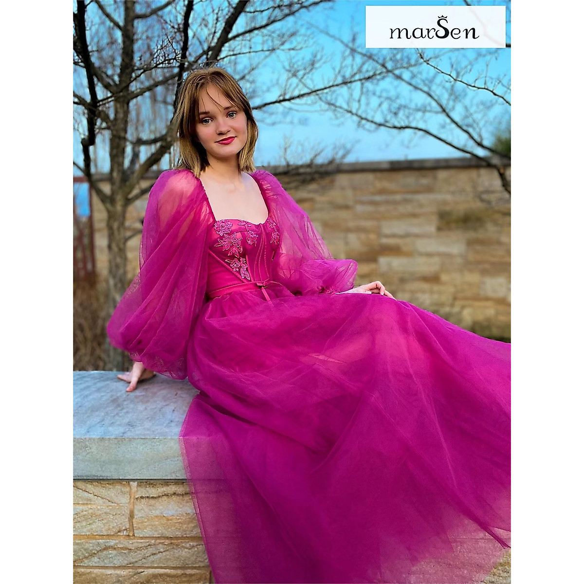 Puffy Sleeve Dress for Women Princess Dress Tulle Ball Gown Wedding Dress Hot Pink Size 22