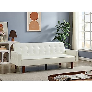 Lunanniu Vegan Leather Sofa Bed Sleeper Couch 74.4 Inch Convertible Loveseat Size for Small Space 3 Seater Chesterfield Button Tufted for Office Apartment Dorm Living Room White