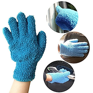 4 Pcs Microfiber Dusting Gloves Plant Cleaning Gloves Car Wash Gloves Reusable House Gloves Washable Cleaning Mittens Dark Blue and Grey