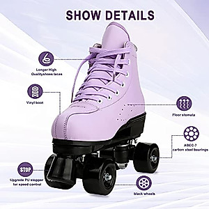 Roller Skates for Women Men PU Leather Classic Roller Skates Adjustable Four-Wheel High-Top Shoes for Beginner, Professional for Indoor Outdoor Girls Unisex