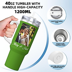 deaokluy Personalized 40 OZ Ice Bully Cup with Handle Straw, Custom Stainless Steel Tumbler with Lid Add Photo Logo Text, Design Travel Coffee Cup, Personalized Present for Friends Birthday Christmas