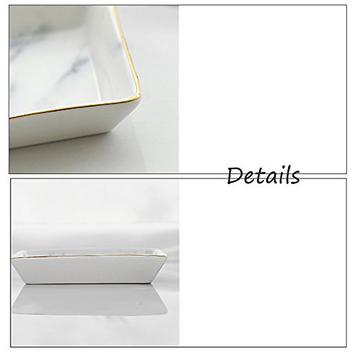 SOCOSY Marble Ceramic Ring Dish Jewelry Dish Ring Holder Jewelry Tray Organizer with Golden Edged Home Decor Wedding Gift (Marble, Medium)