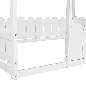 Merax Wooden House Bed with Fence-Shaped Guardrail Montessori Bed Frame for Kids, Toddlers, Girls, Boys (Full,White)