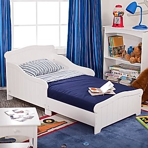 KidKraft Nantucket Wooden Toddler Bed with Wainscoting Detail and High Side Rails - White, Gift for Ages 15 mo+