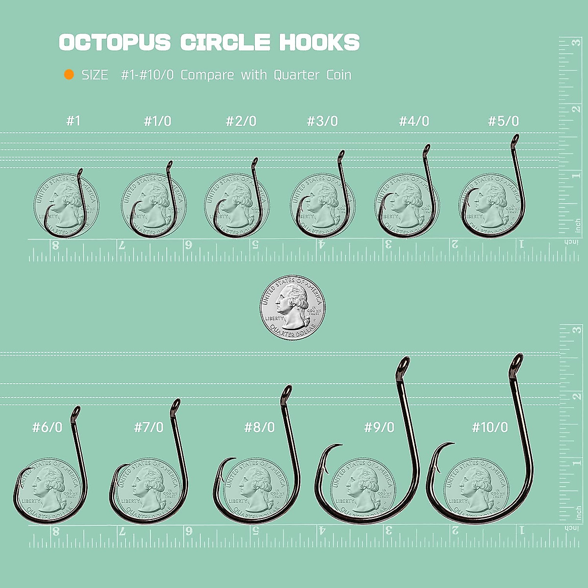 Atibin Black Circle Offset Hooks Saltwater Freshwater Strong Octopus Fish Hook Circle Octopus Fishing Hook Assortment for Bass Catfish #4/0 50-Pack