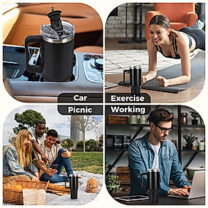LATTPLYN 40 oz Tumbler with Handle and Straw Lid Insulated Cup Stainless Steel Water Bottle Travel Mug Gifts for Women Men Kids Trek Collection Black-1 Pc